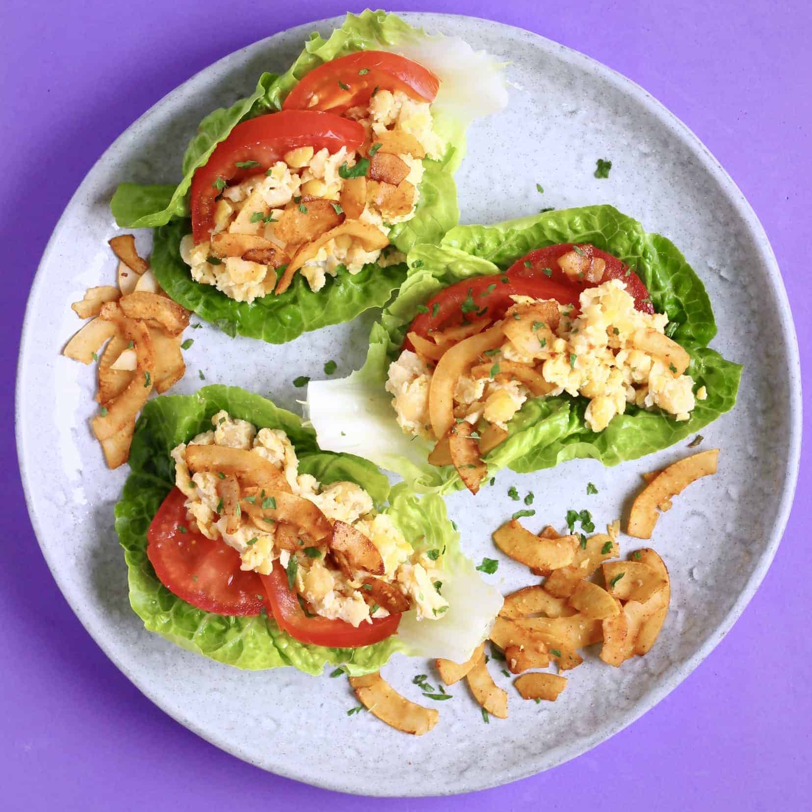 Vegan Chickpea Mayo Coconut Bacon Lettuce Wraps (GF) - Rhian's Recipes
